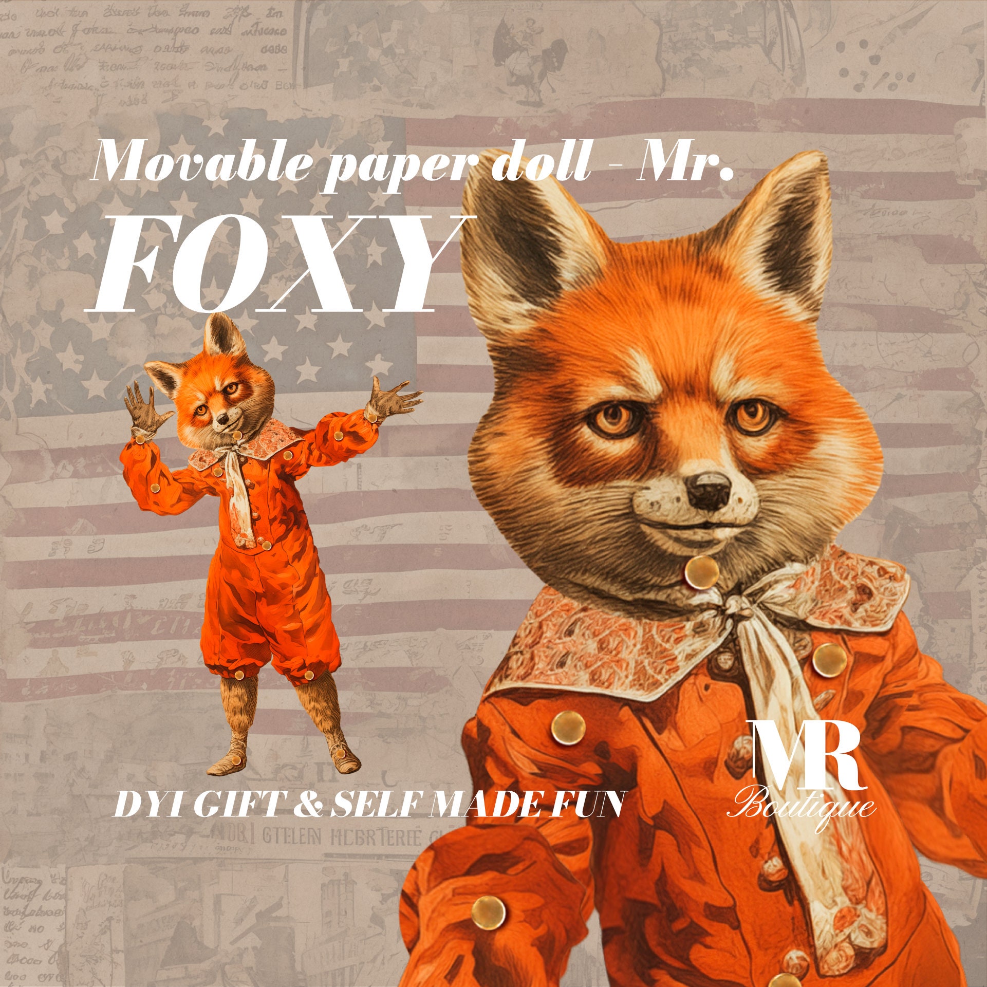 Mr. Foxy Movable Paper Doll Charming Fox Themed DIY Craft Kit for Creative Play & Decoration ...