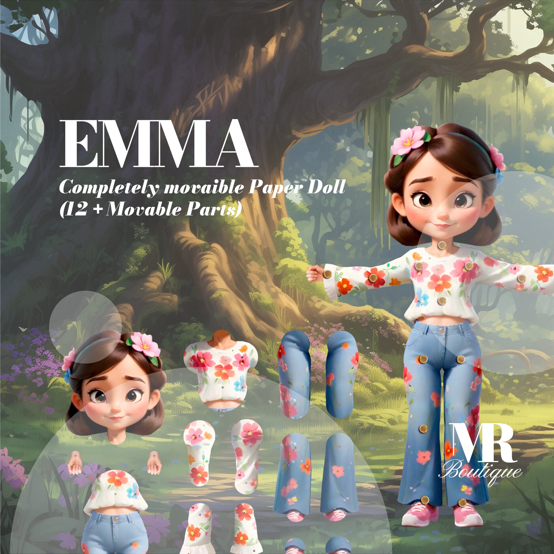 Emma Springtime Movable Paper Doll Movable, Cheerful DIY Doll With ...