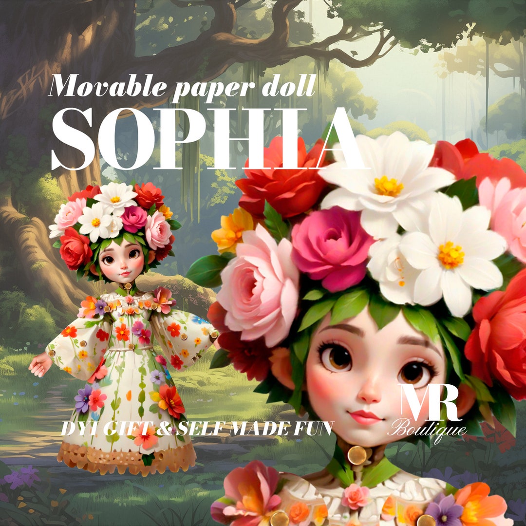 Sophia Flower Crown Paper Doll, Articulated Doll, Poseable Fairy Doll ...