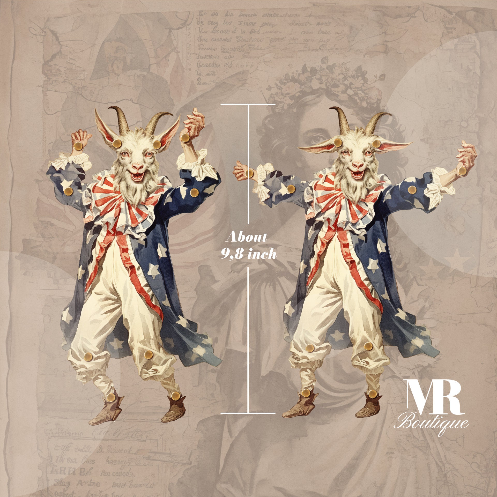 ROCKY Festive Goat Movable Paper Doll Patriotic Craft Movable Americana ...