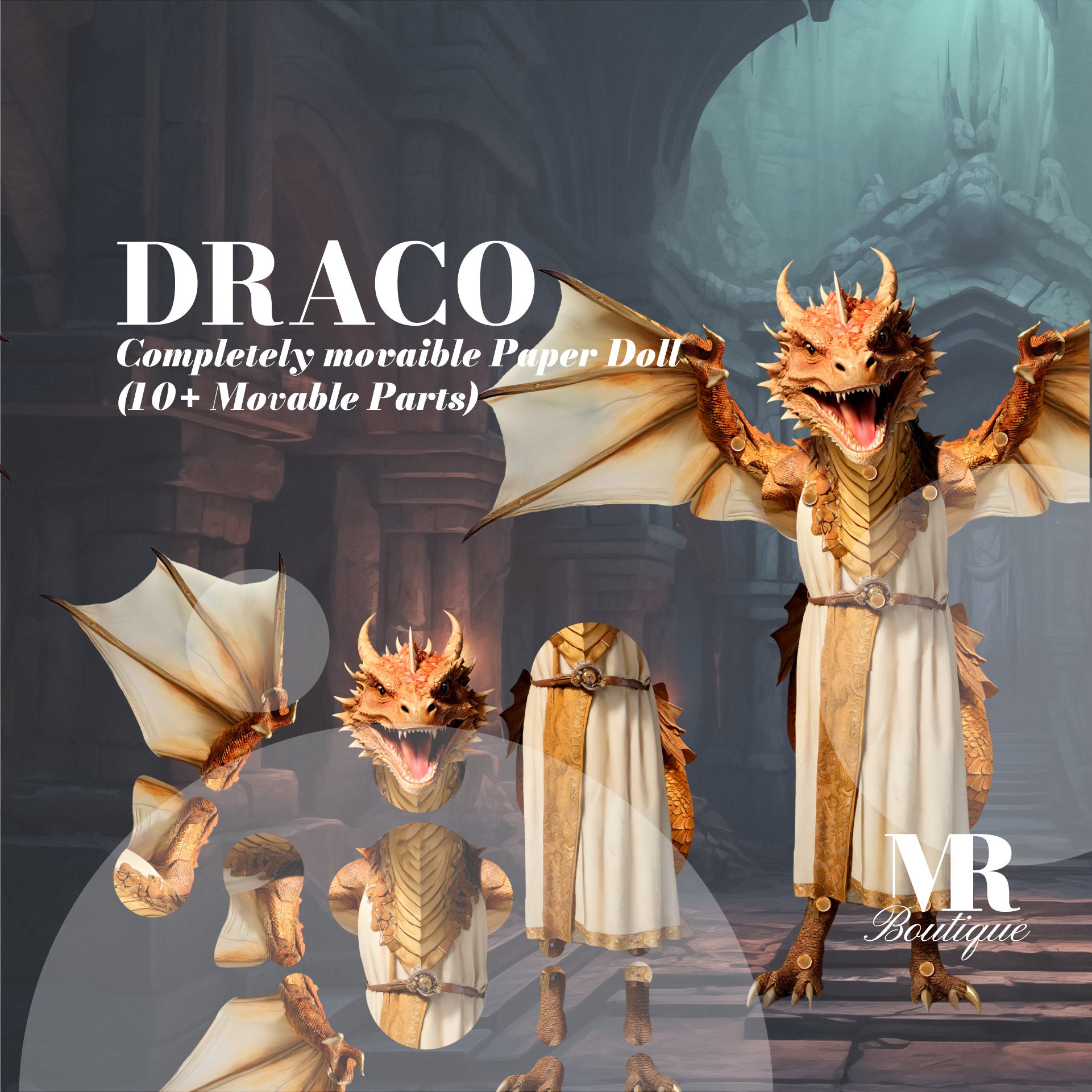 Draco the Dragon Articulated Paper Doll, Fantasy Creature, DIY Craft ...