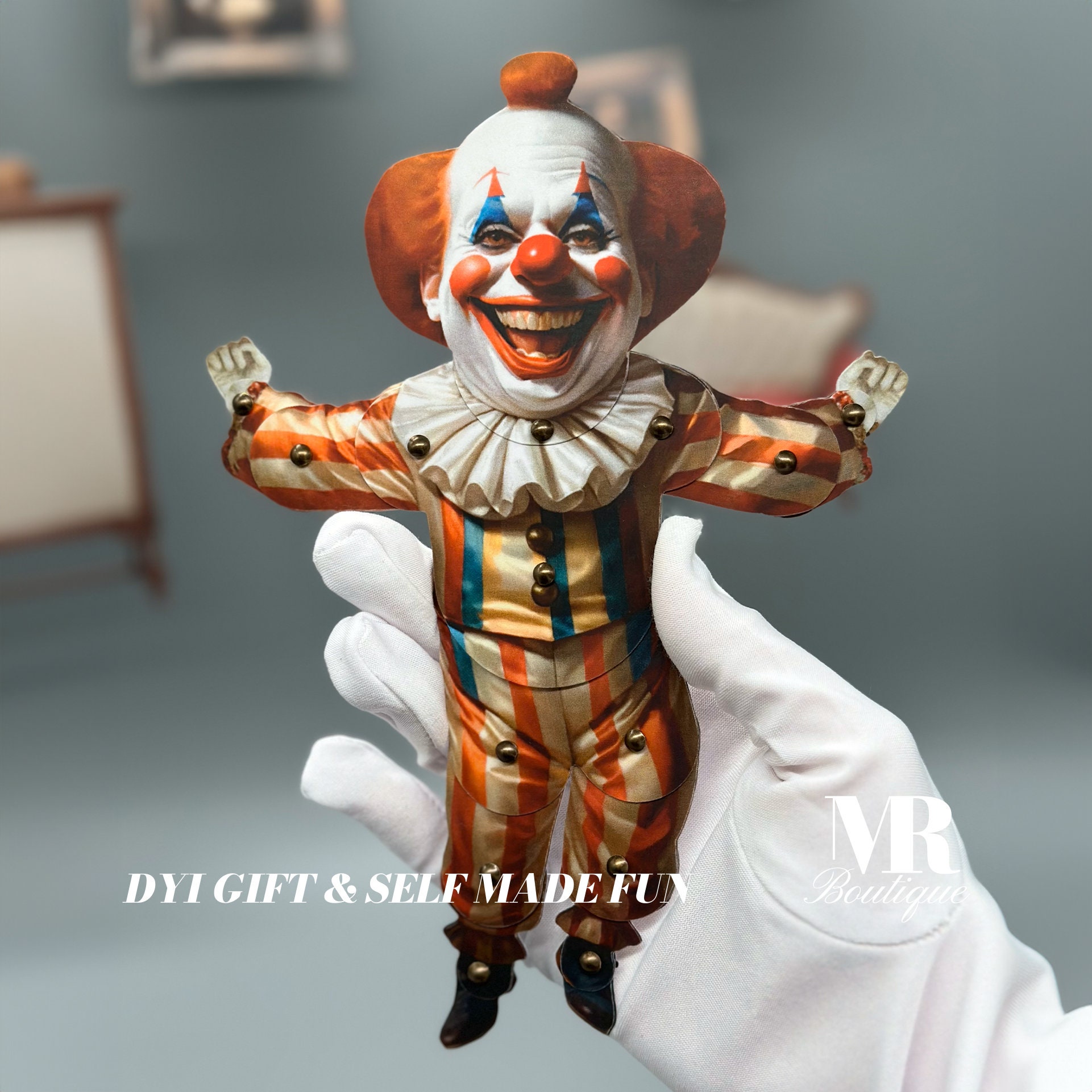 Sinister Creepy Clown Movable Paper Doll, DIY Halloween Decor, Spooky ...