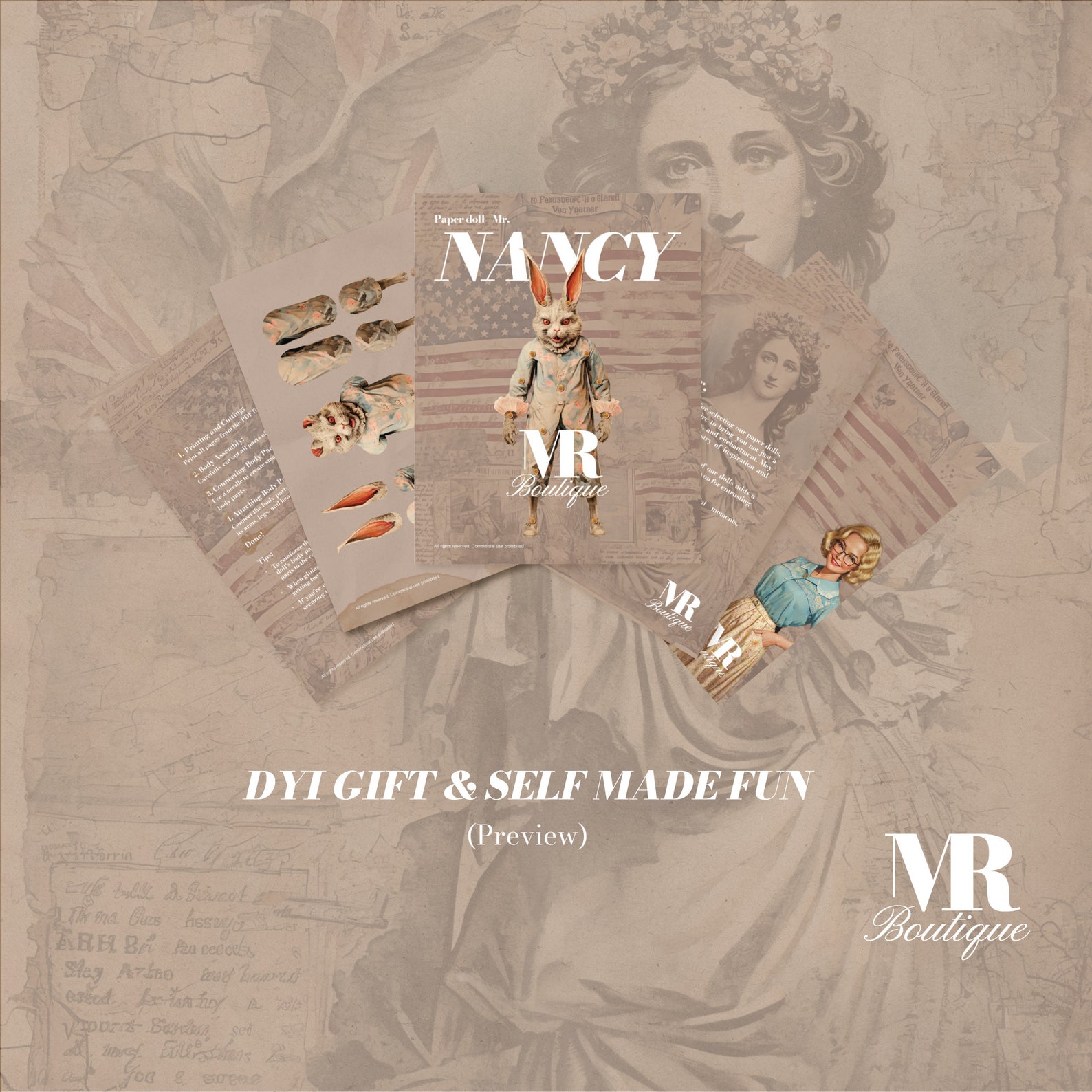 Nancy the Rabbit Movable Paper Doll Vintage-inspired DIY Craft Kit ...