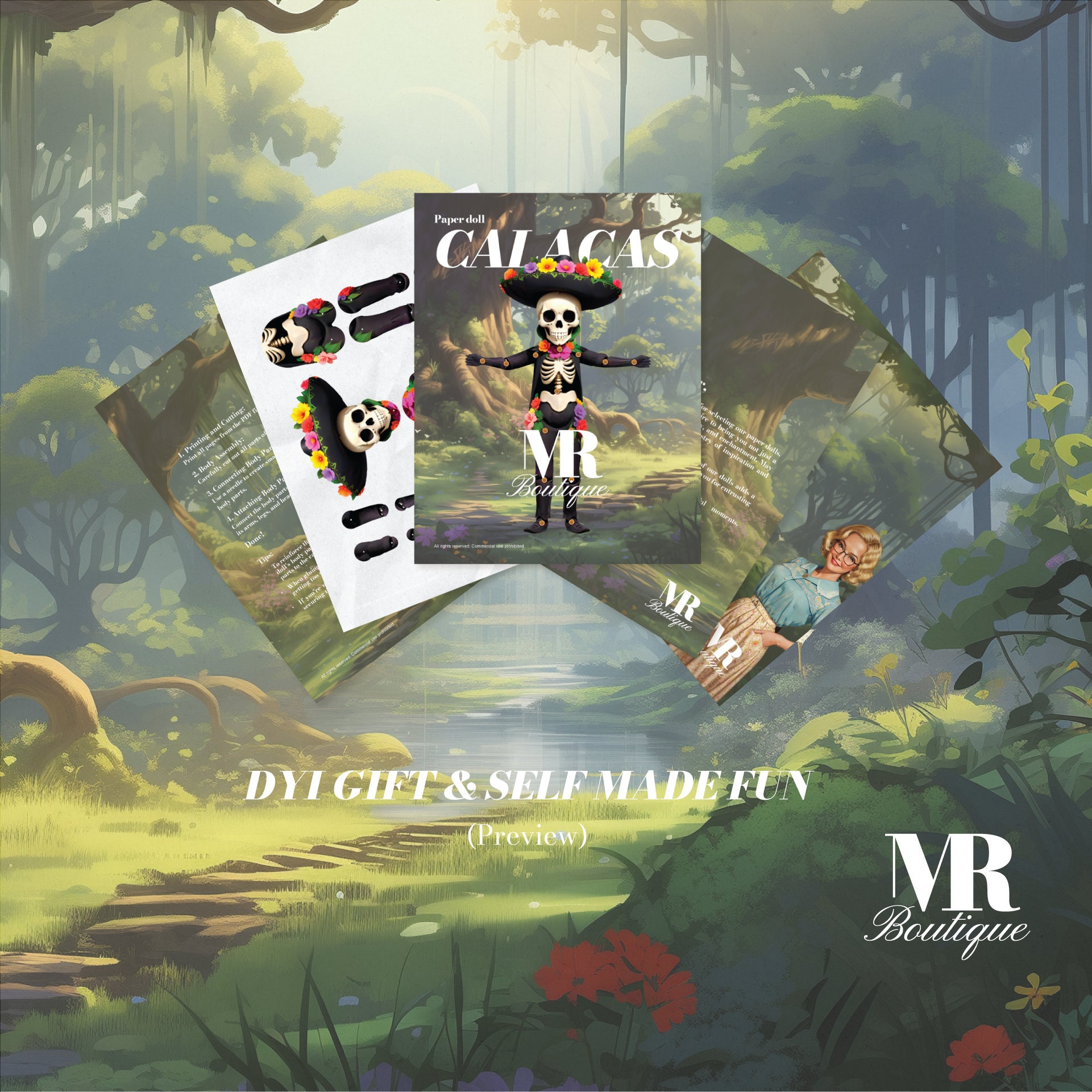 CALACAS Movable Skeleton Paper Doll, DIY Dia De Los Muertos Figure ...