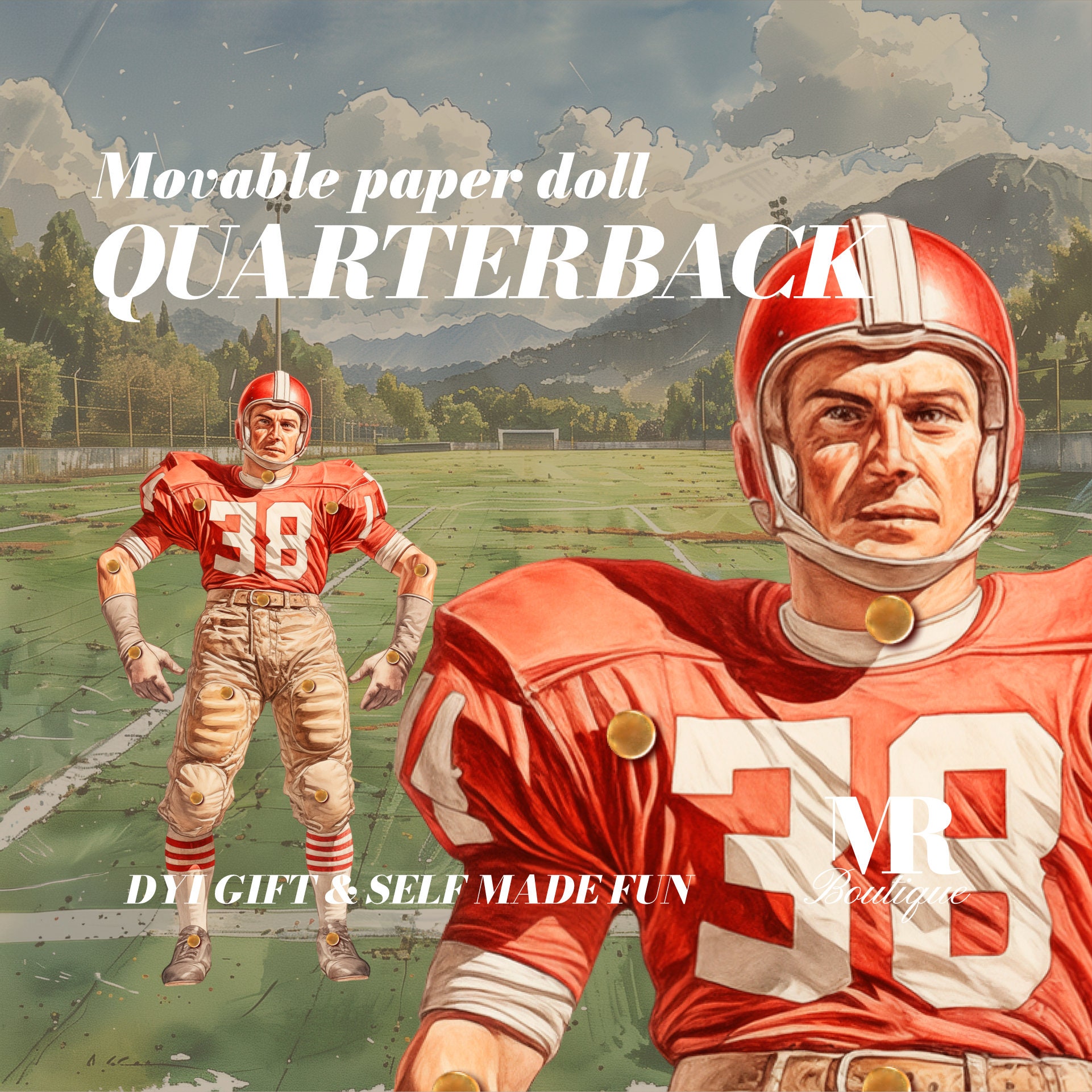 Quarterback Movable Paper Doll, DIY Printable American Football Kit ...