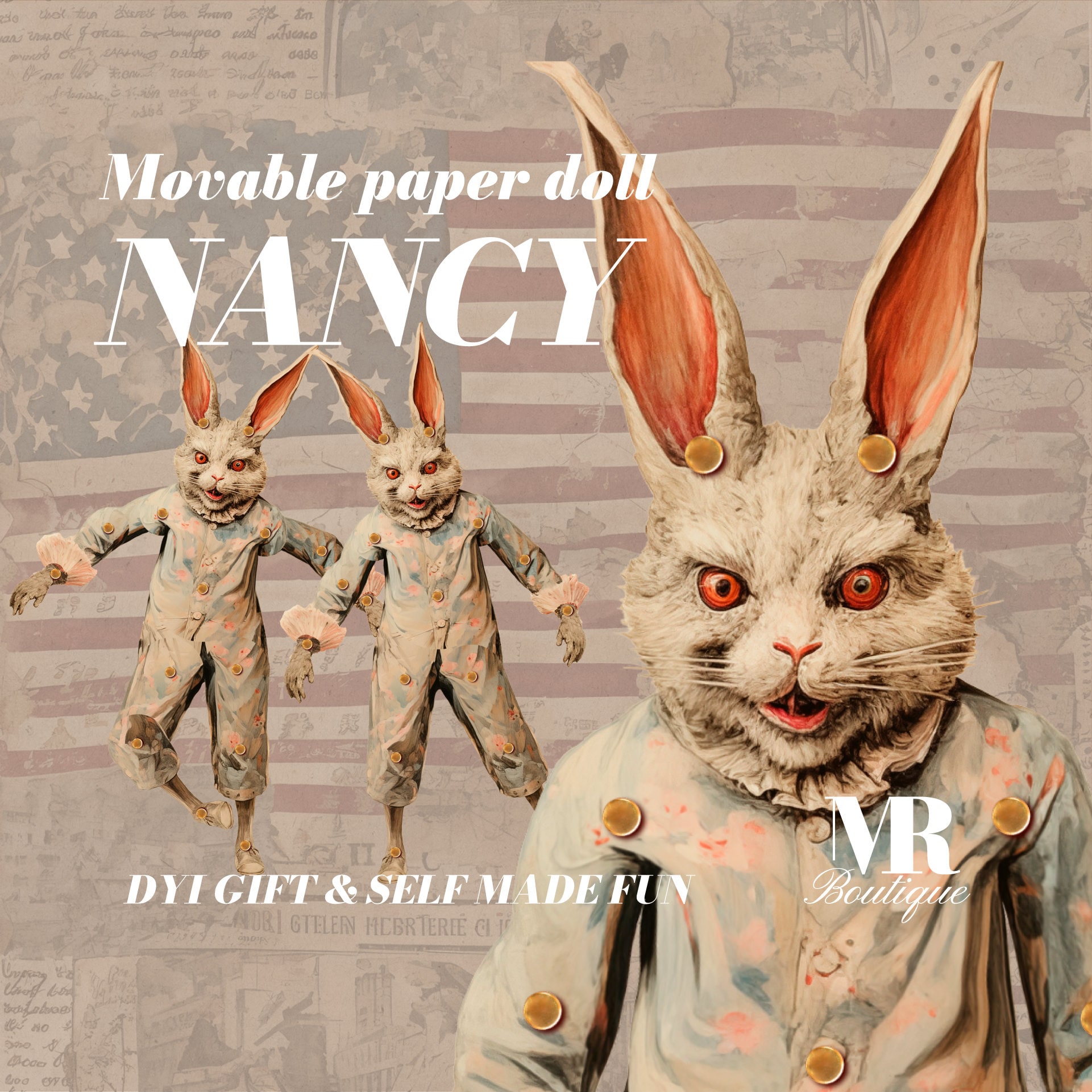 Nancy the Rabbit Movable Paper Doll: Vintage DIY Craft Kit (digital ...