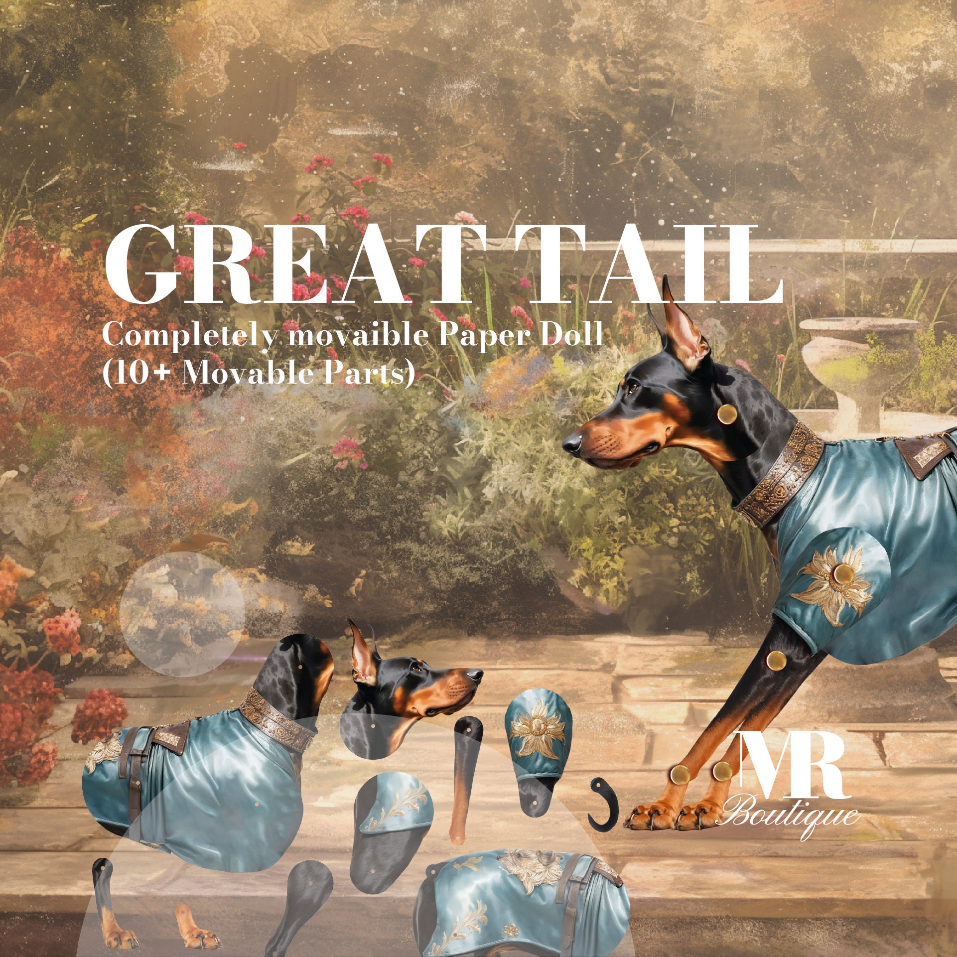 Great Tail Movable Doberman Paper Doll, Double-sided DIY Kit, Unique ...