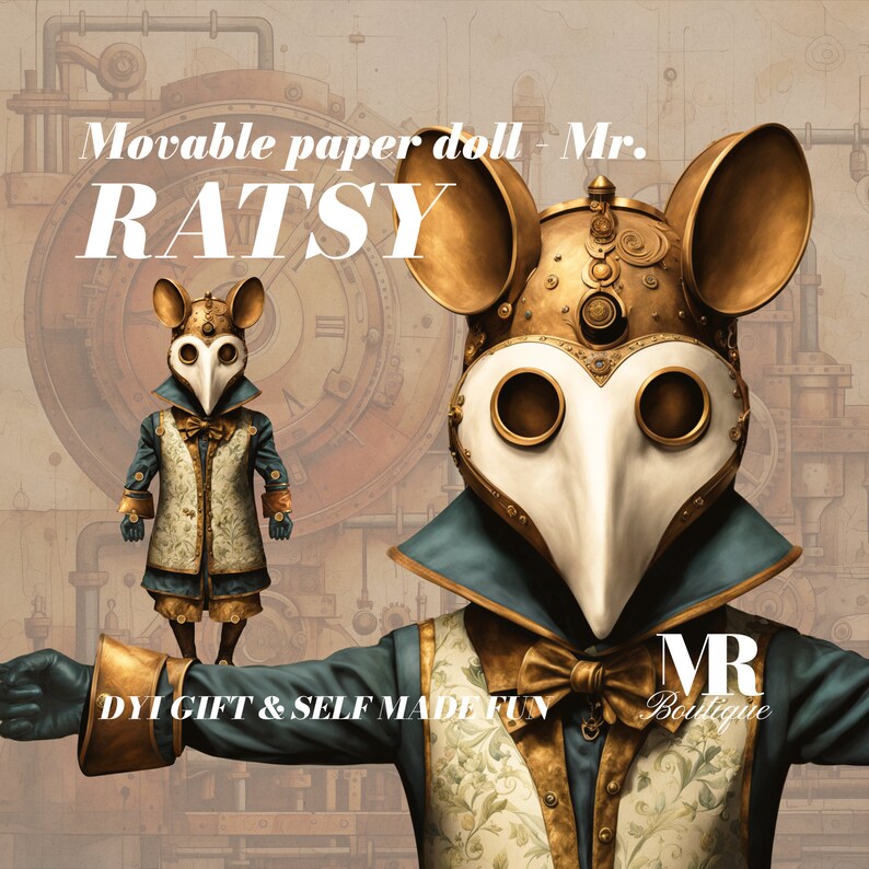 Steampunk Rat Paper Doll: DIY Movable Mr. Ratsy Toy (digital Download ...