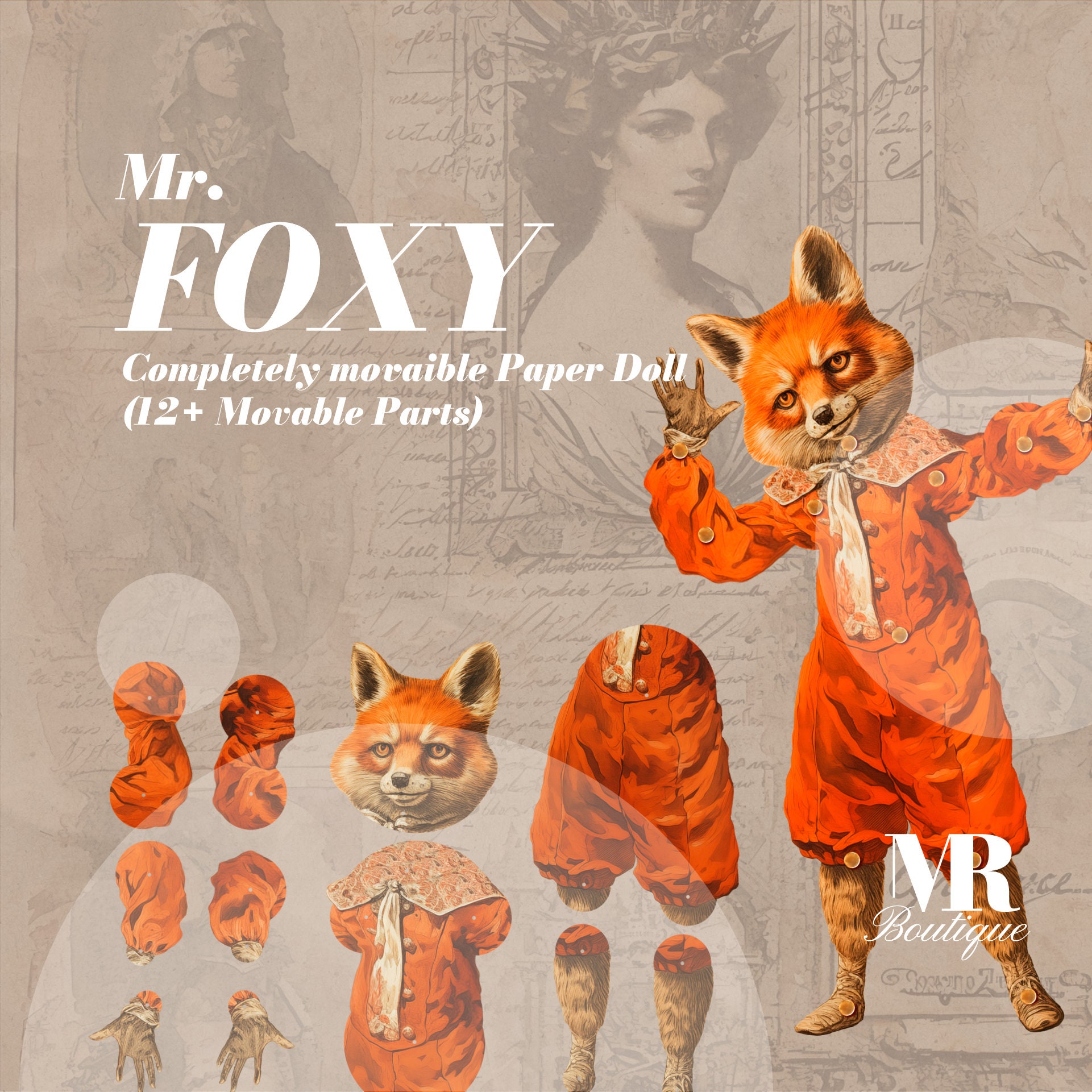 Mr. Foxy Movable Paper Doll Charming Fox Themed DIY Craft Kit for Creative Play & Decoration ...