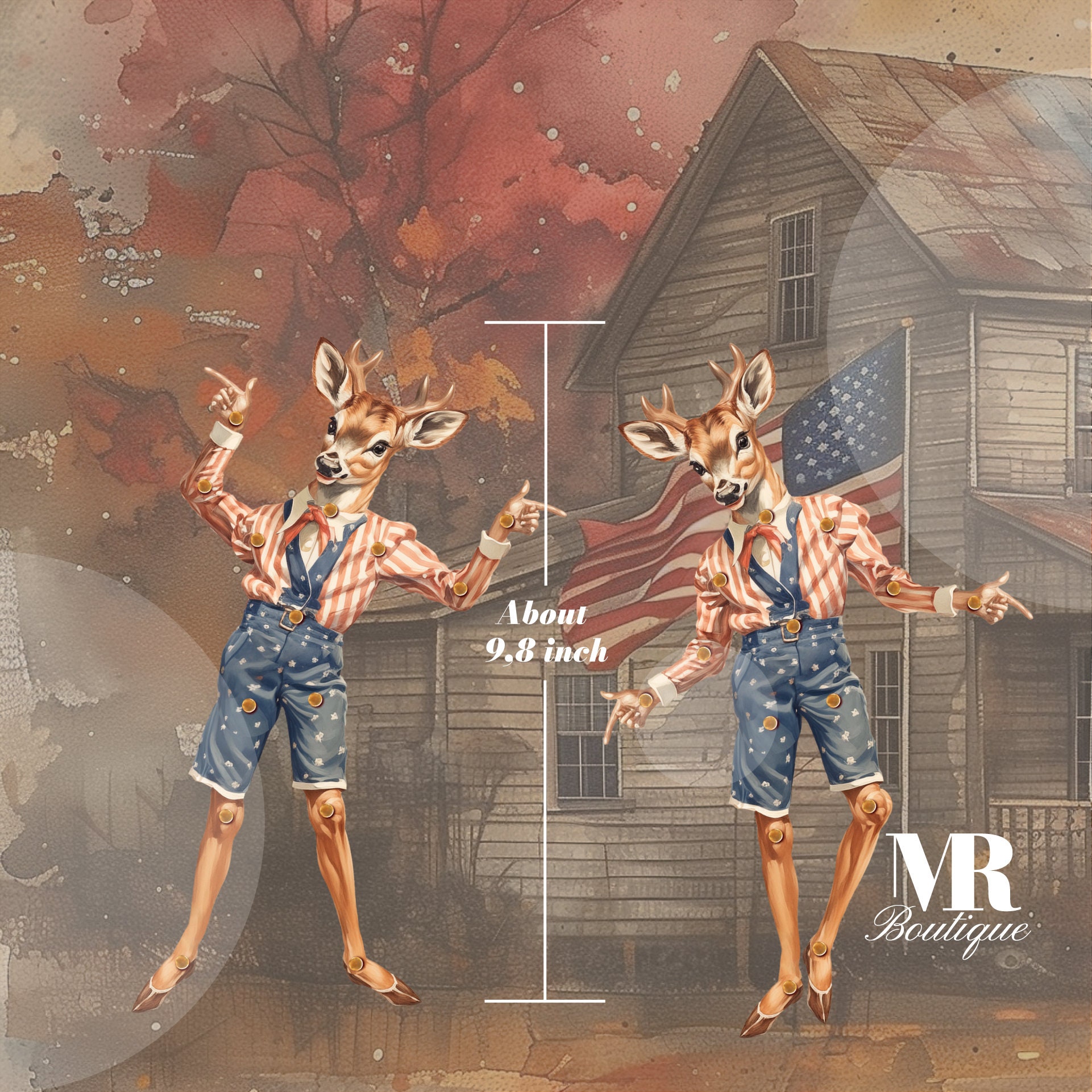 Patriotic Deer Paper Doll Movable DEERBERTY Toy, Vintage Style, DIY ...