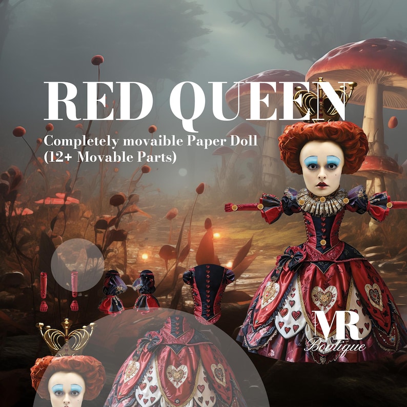 Red Queen Movable Paper Doll DIY Kit: Alice in Wonderland (digital ...