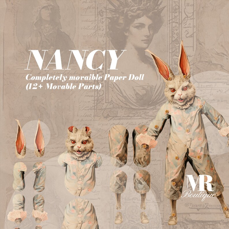 Nancy the Rabbit Movable Paper Doll Vintage-inspired DIY Craft Kit ...