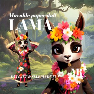 Lovable Lama Paper Doll, Articulated Animal Figure, DIY Floral Craft ...