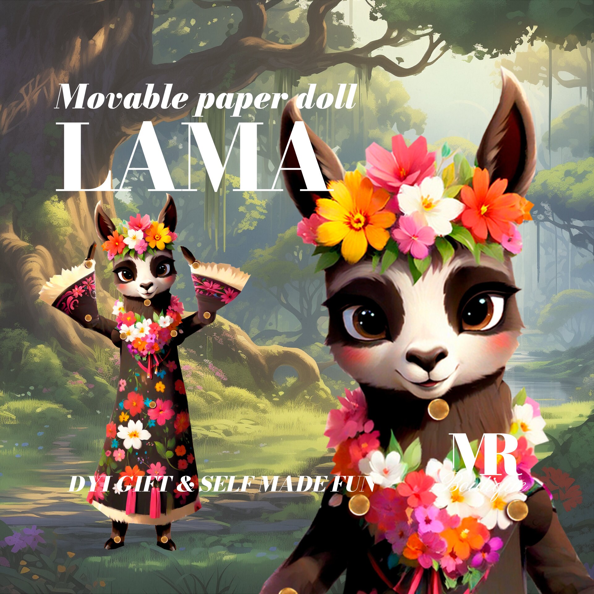 Floral Lama Paper Doll: Articulated Animal Craft Kit (digital Download ...