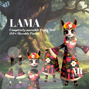 Lovable Lama Paper Doll, Articulated Animal Figure, DIY Floral Craft ...