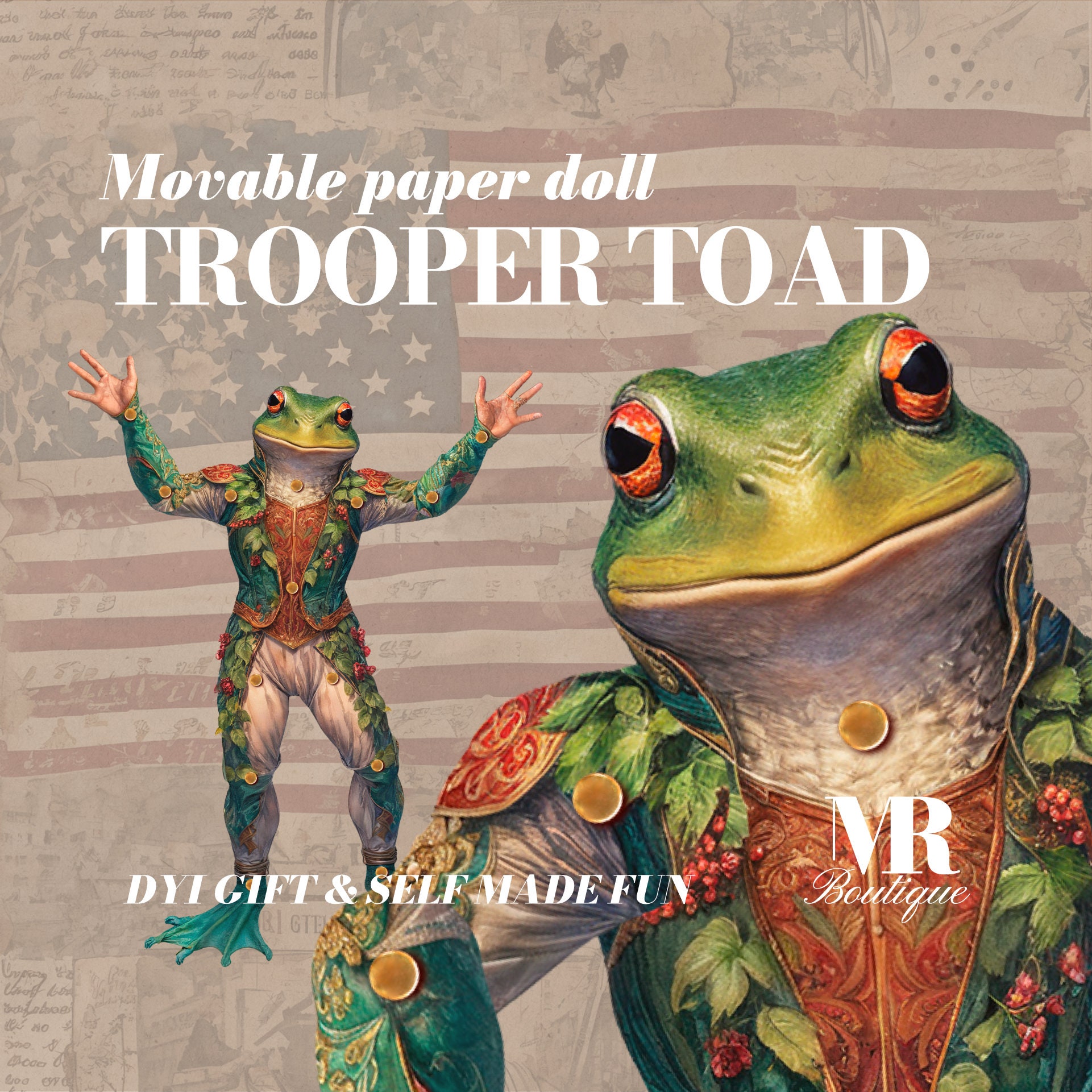 Trooper Toad Movable Paper Doll, DIY Amphibian Soldier Craft Kit Party ...