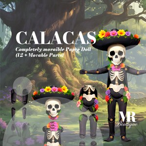 CALACAS Movable Skeleton Paper Doll, DIY Dia De Los Muertos Figure ...