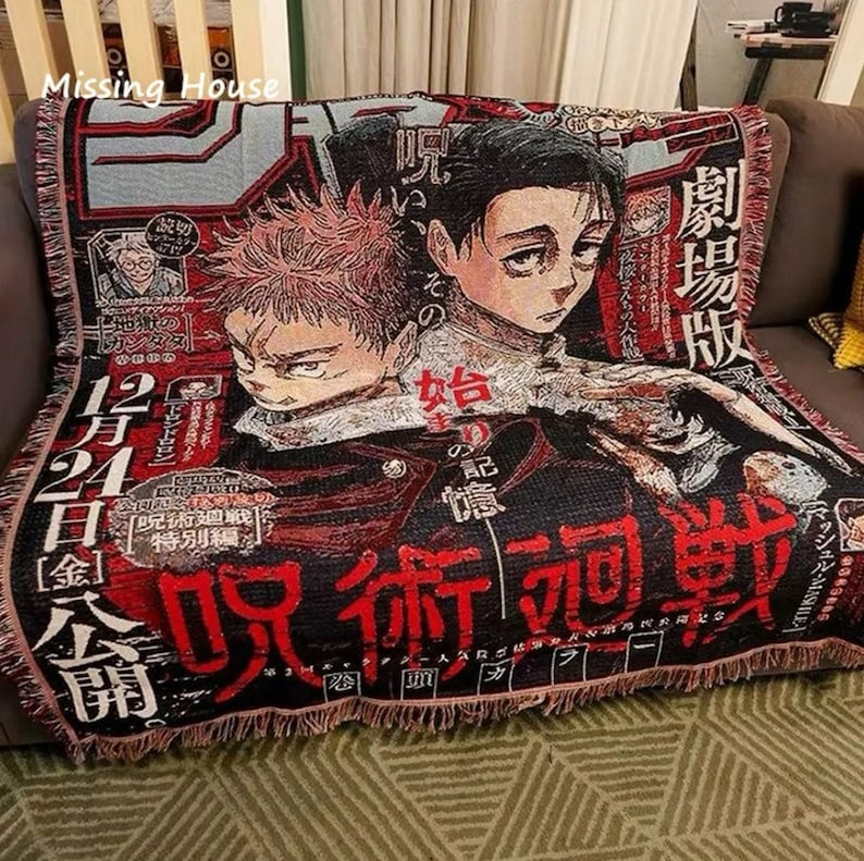 Anime Handmade Woven Blanket / Embroidered Anime Throw / Anime Tapestry ...