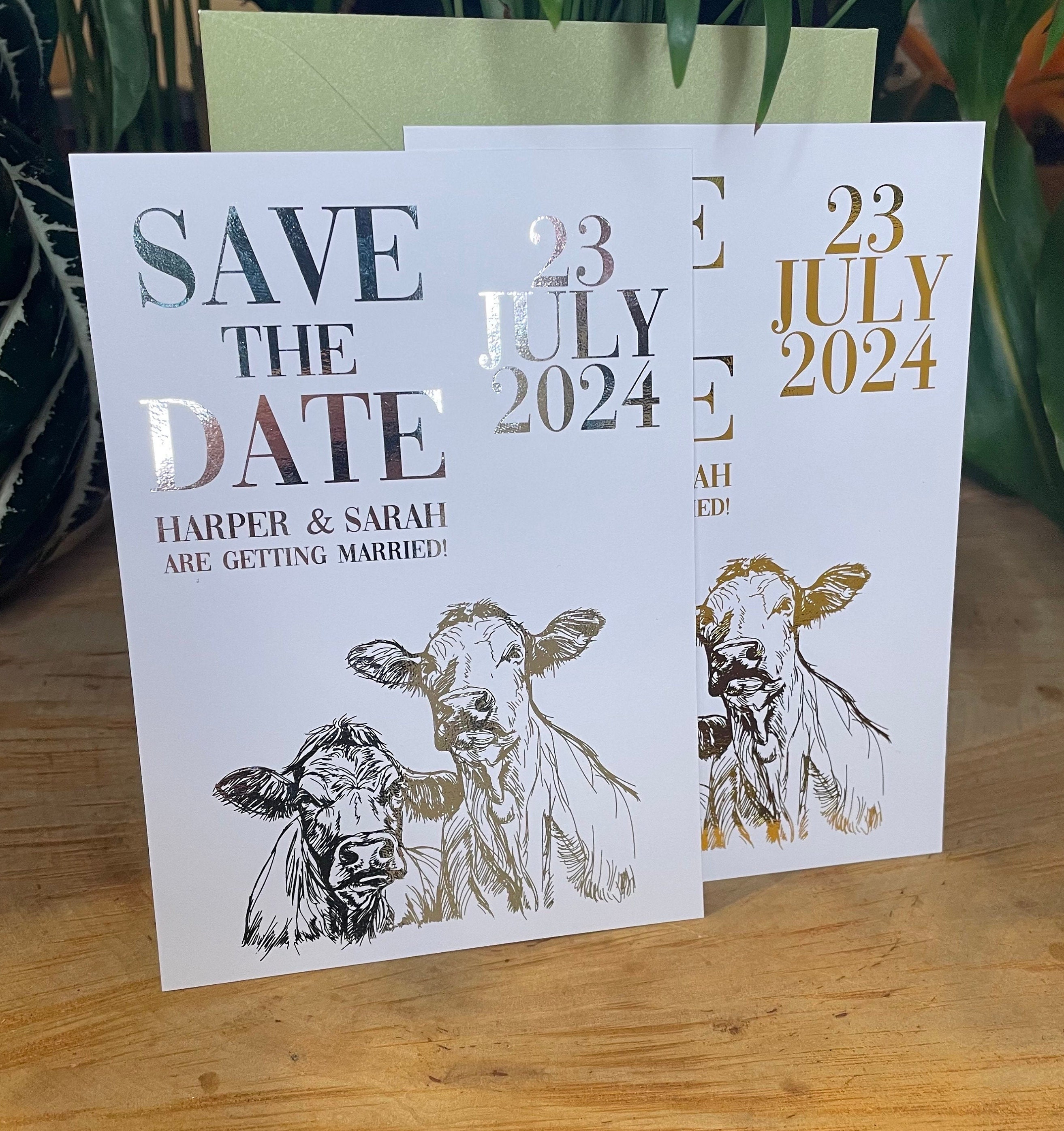 Custom Cow Themed 'save the Date' Gold/ Silver Foil - Etsy