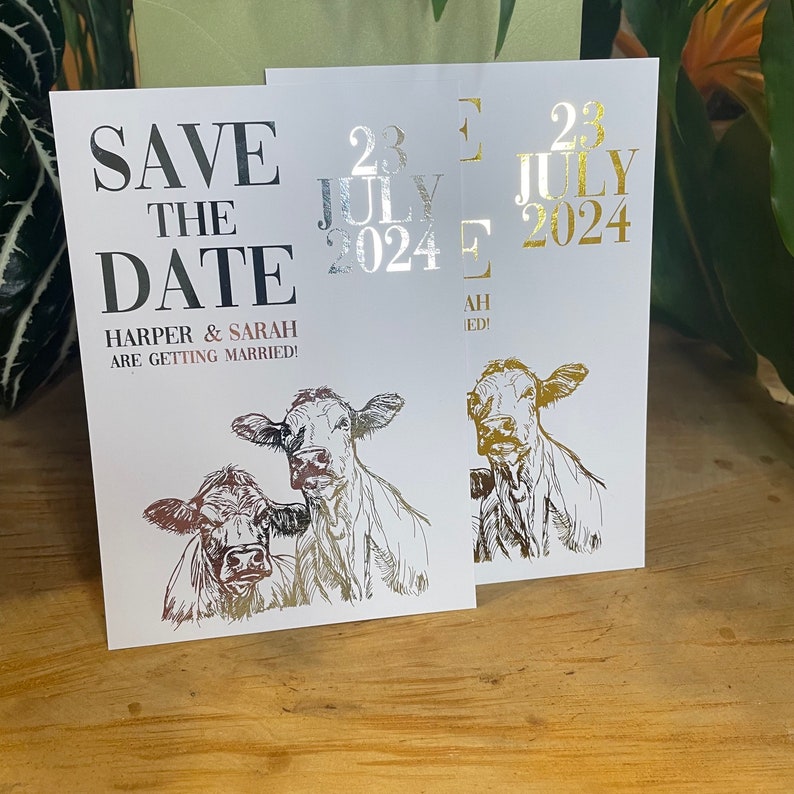 Custom Cow Themed 'save the Date' Gold/ Silver Foil - Etsy
