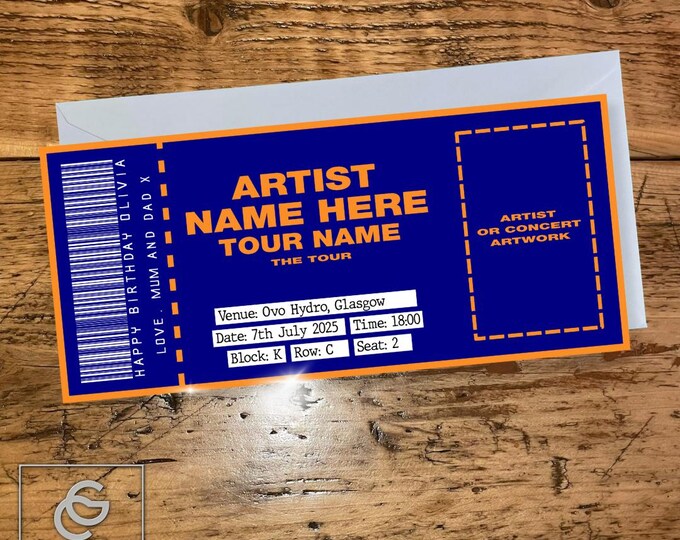 Personalised Orange & Blue Concert Ticket | Souvenir Ticket | Faux ...