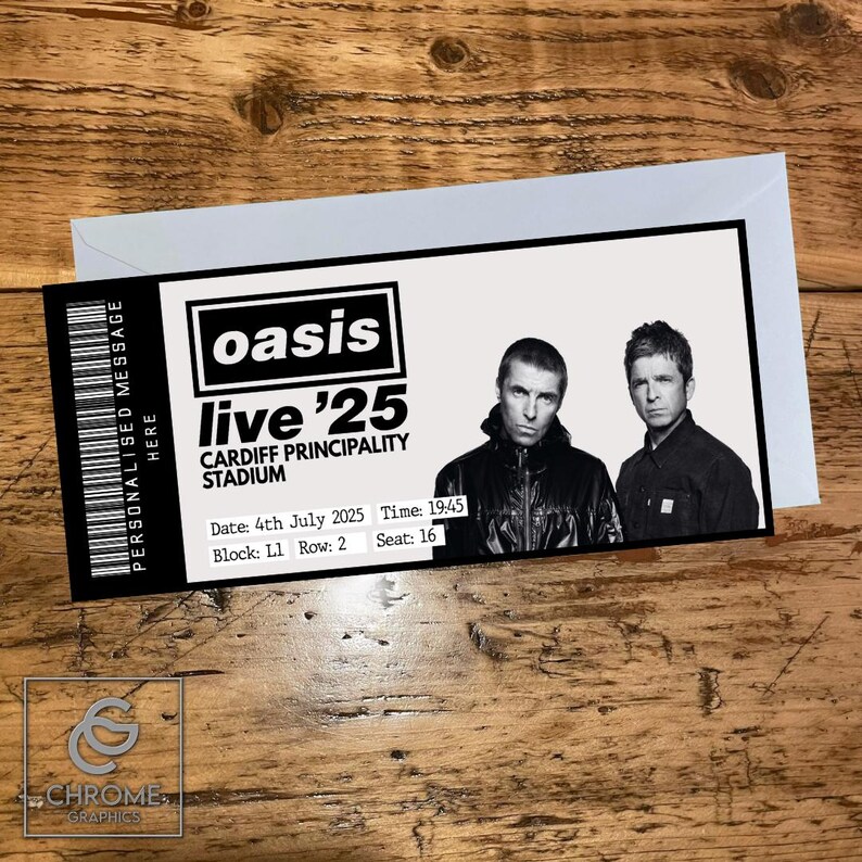 Personalised Oasis Live '25 Tour Ticket Souvenir Ticket Faux Oasis ...