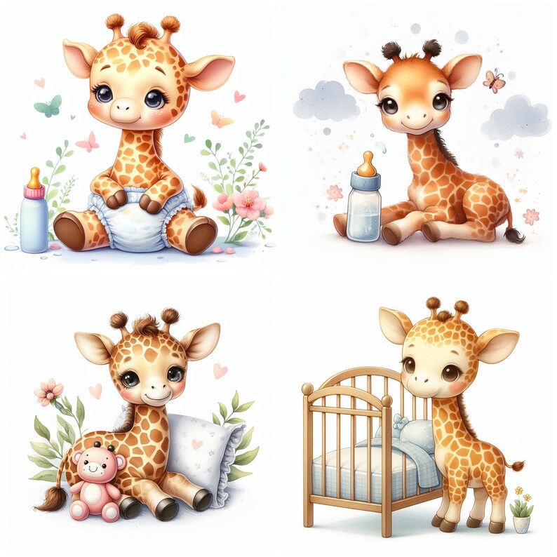 Cute Baby Giraffe Bundle Clipart Png Digital Download Baby Giraffe ...