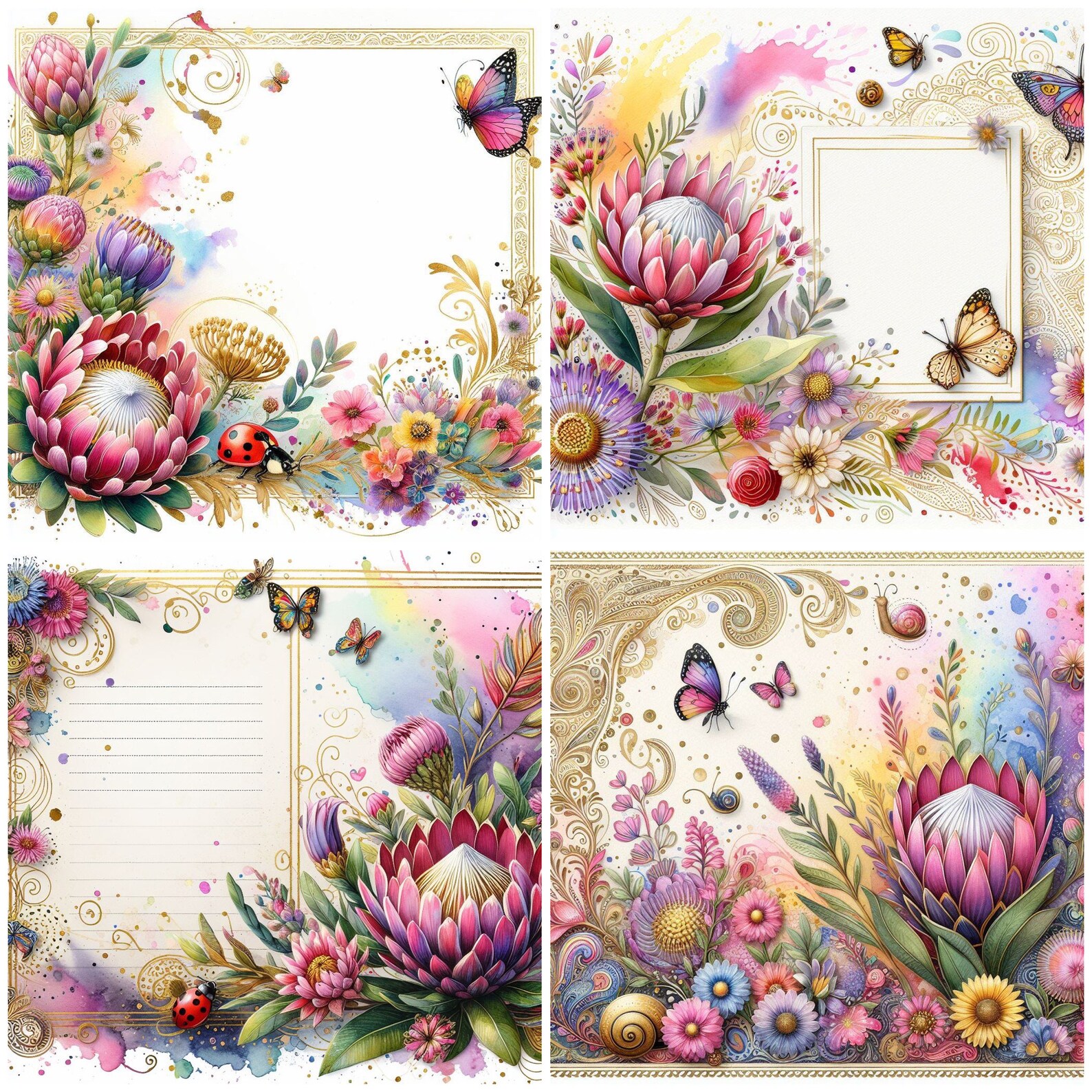 Protea Scrapbook Paper Clipart Bundle digital Download Protea Paper ...
