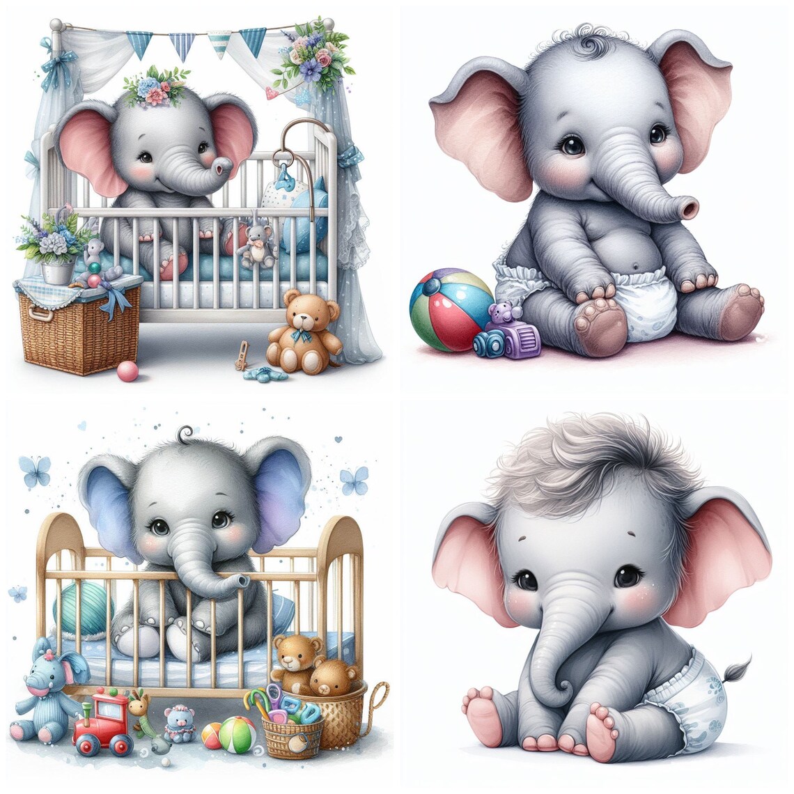 Cute Baby Elephant Bundle Clipart Png | Digital Download | Baby ...
