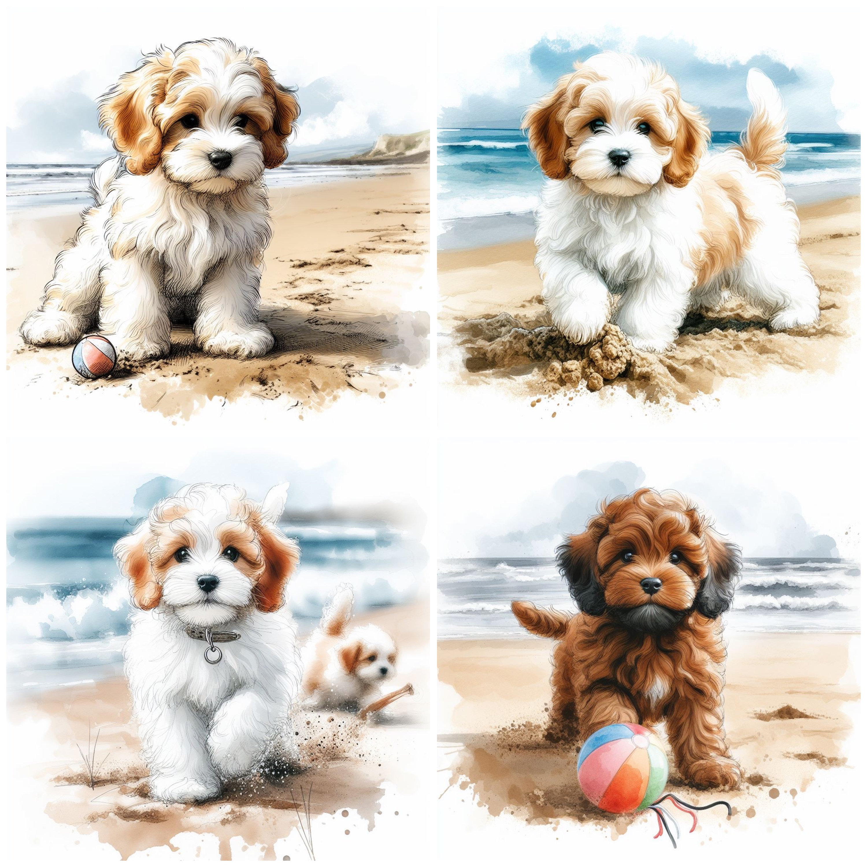 Cavapoo Dog Beach Clipart | Cockapoo Clipart | Instant Digital Download ...
