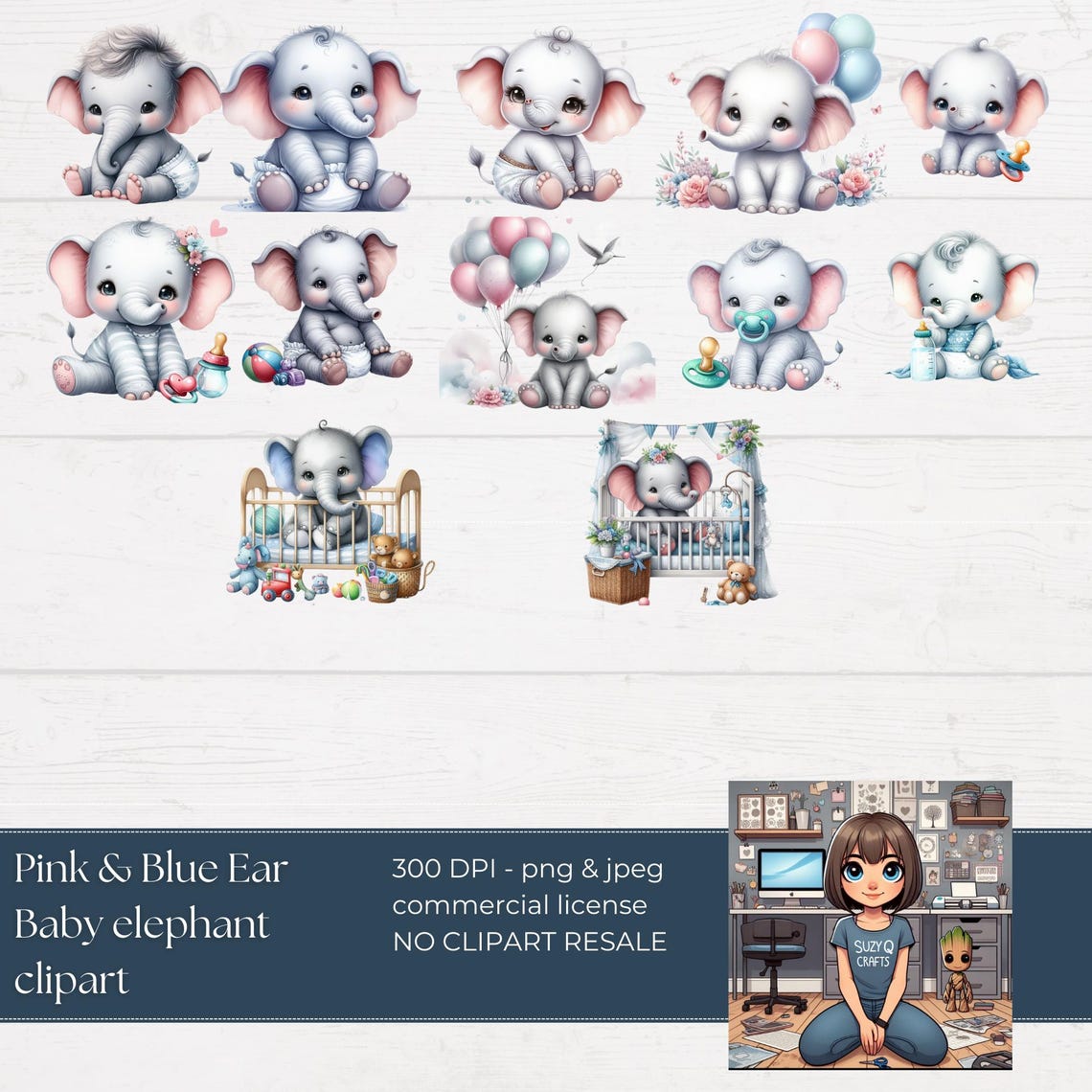 Cute Baby Elephant Bundle Clipart Png | Digital Download | Baby ...
