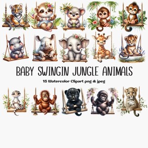 Cute Jungle Animal Swing Bundle Clipart Png | Instant Download | Jungle ...