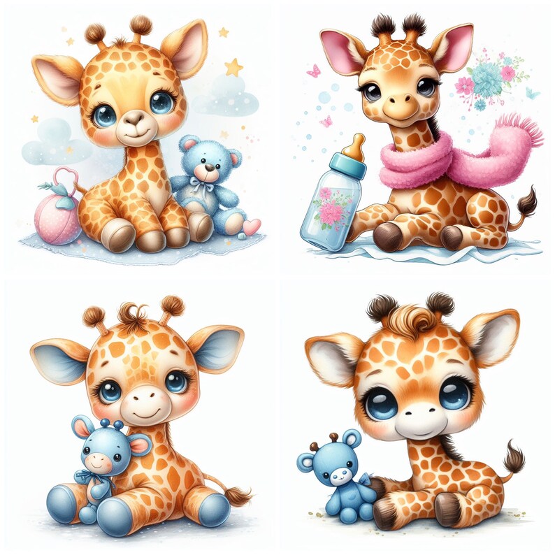 Cute Baby Giraffe Bundle Clipart Png Digital Download Baby Giraffe ...
