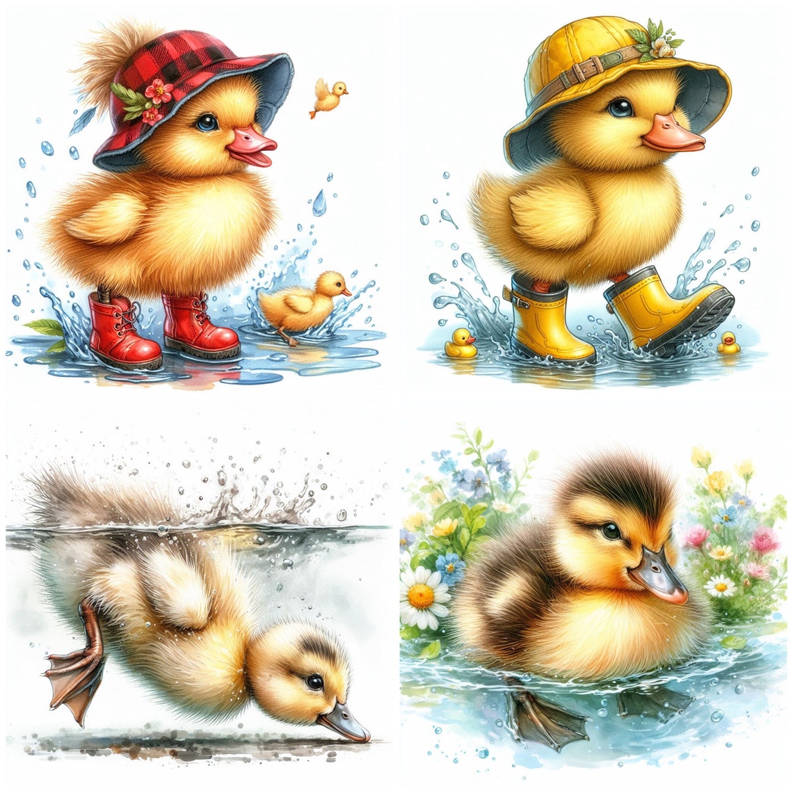 Cute Fluffy Ducklings Clipart Bundle Png | Digital Download | Baby ...