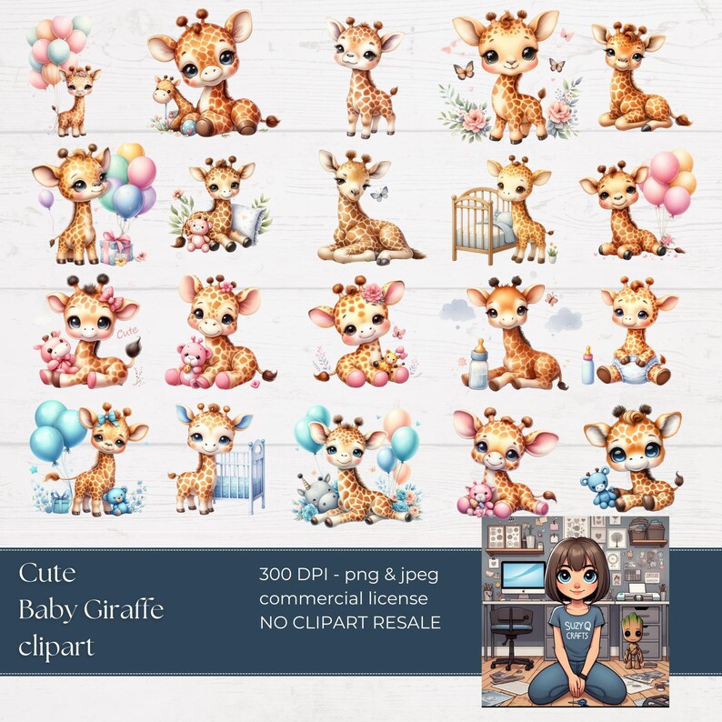 Cute Baby Giraffe Clipart Png | Digital Download | Baby Giraffe Gender ...