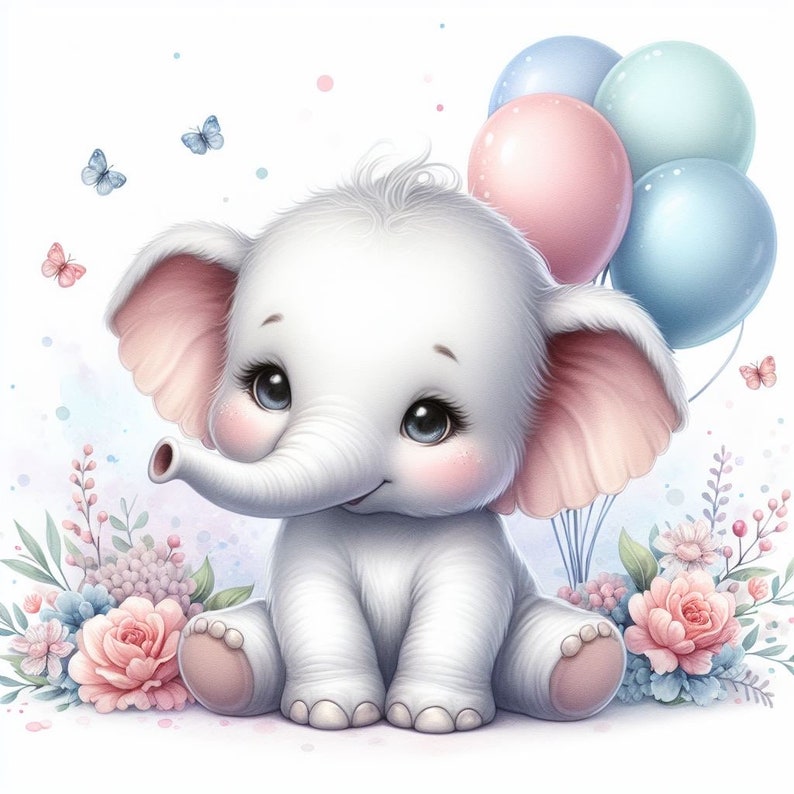 Cute Baby Elephant Bundle Clipart Png Digital Download Baby Elephant ...