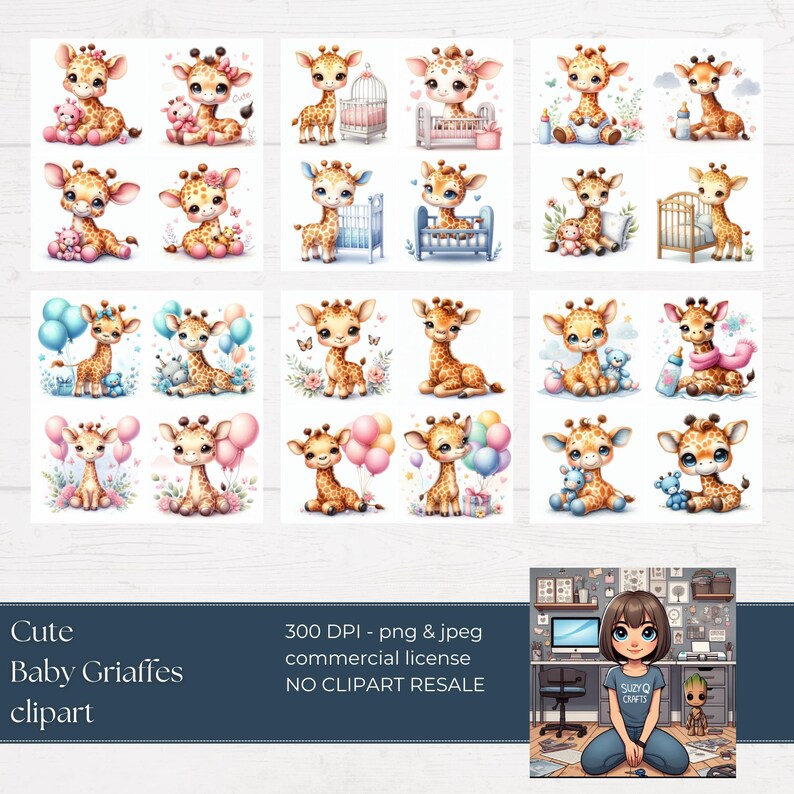 Cute Baby Giraffe Clipart Png | Digital Download | Baby Giraffe Gender ...