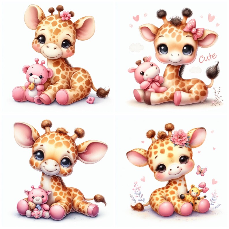Cute Baby Giraffe Bundle Clipart Png Digital Download Baby Giraffe ...