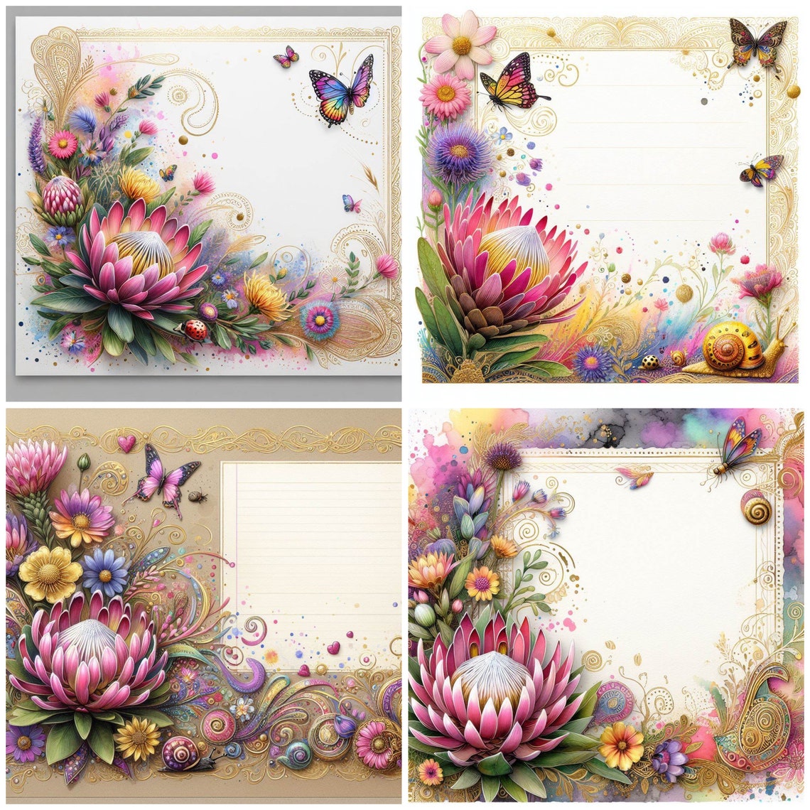 Protea Scrapbook Paper Clipart Bundle digital Download Protea Paper ...