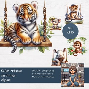 Cute Jungle Animal Swing Bundle Clipart Png | Instant Download | Jungle ...