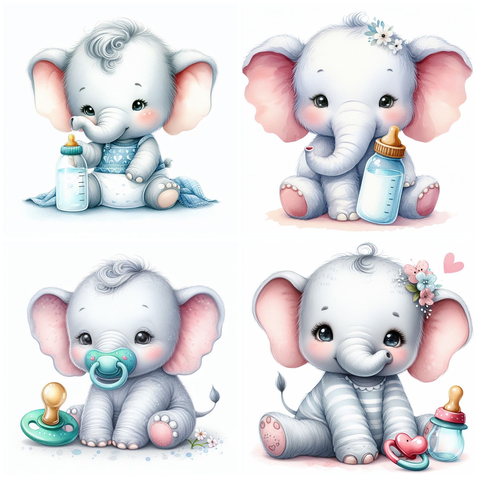 Cute Baby Elephant Bundle Clipart Png | Digital Download | Baby ...