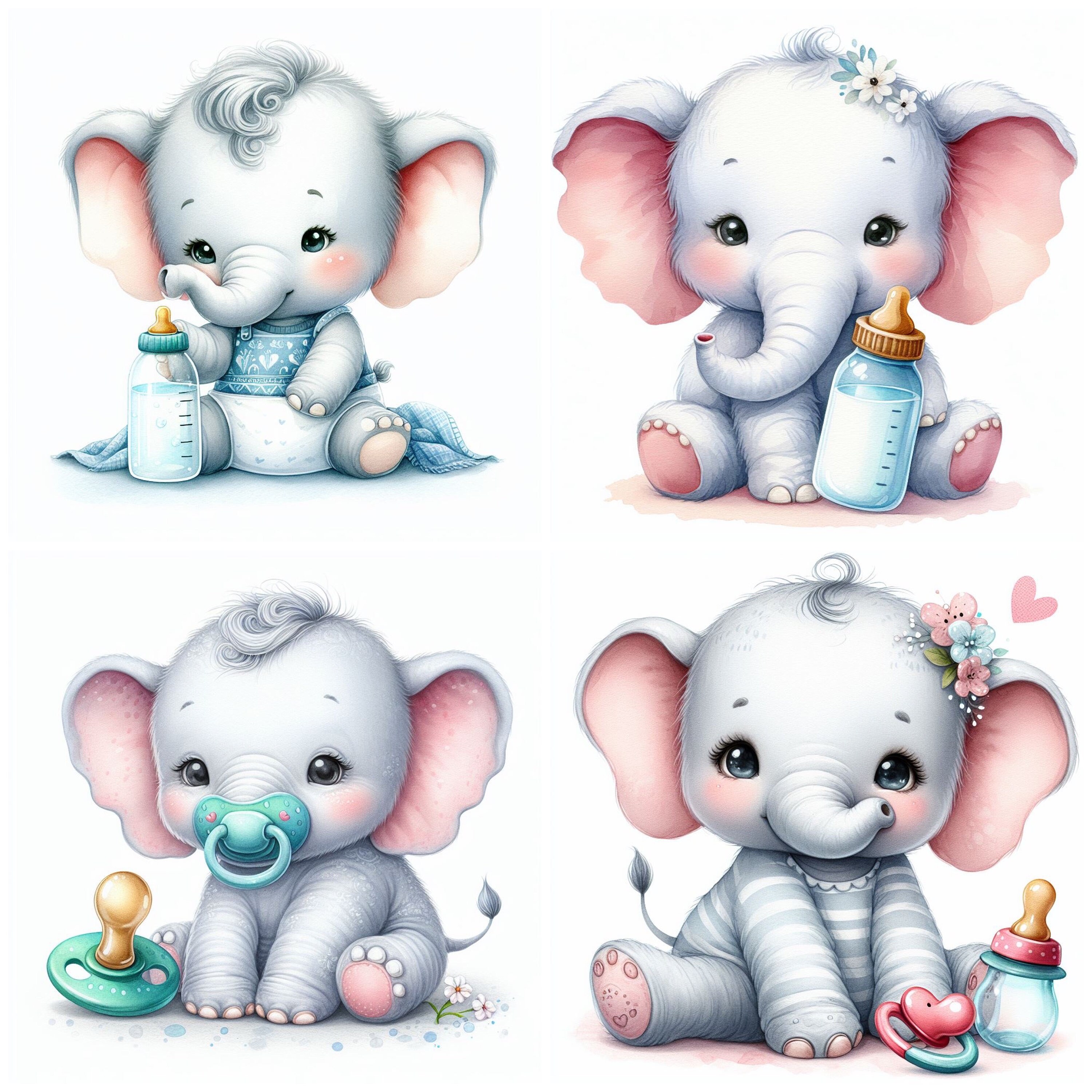 Cute Baby Elephant Bundle Clipart Png | Digital Download | Baby ...