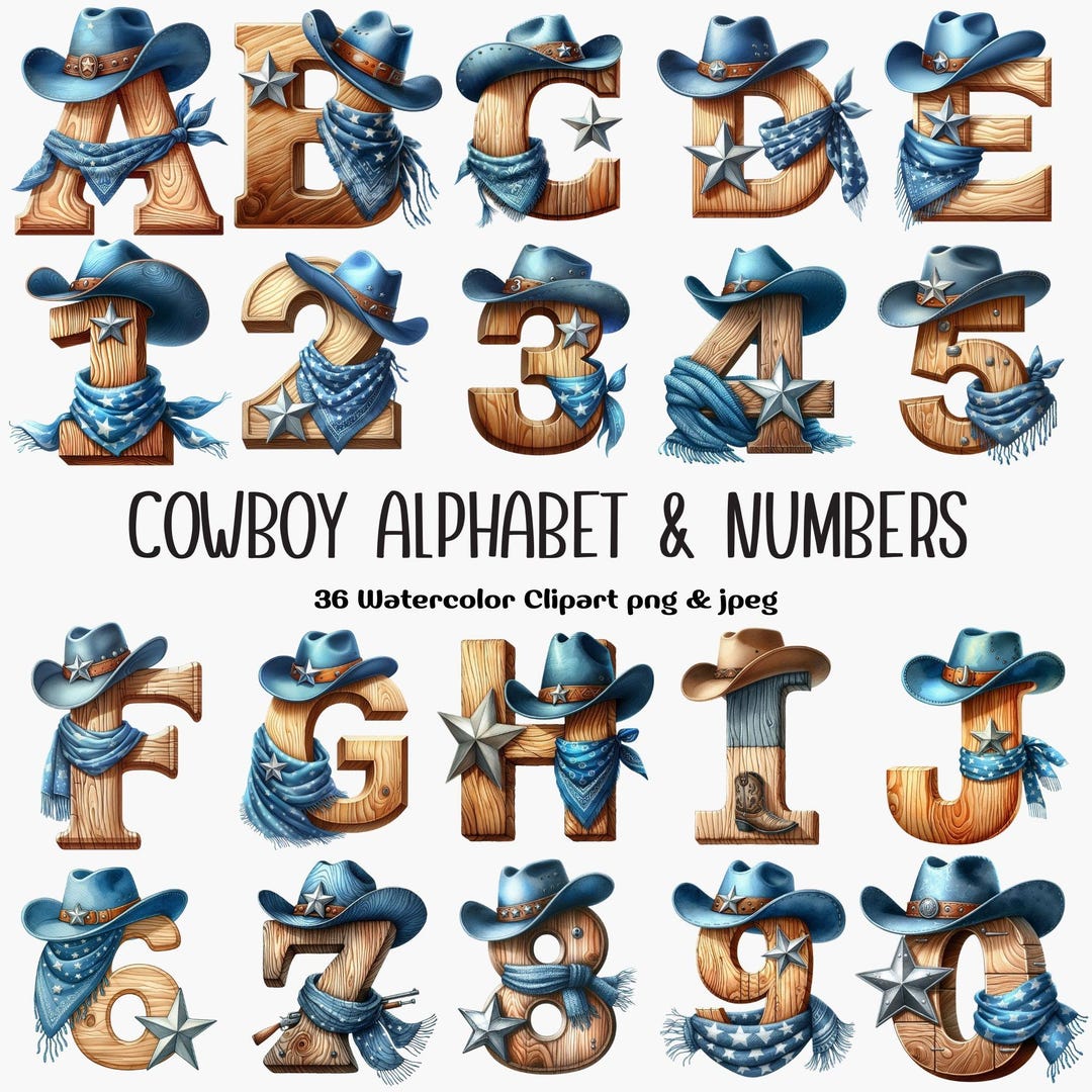 Cowboy Alphabet Png Clipart Png | Digital Download | Cowboy Numbers ...