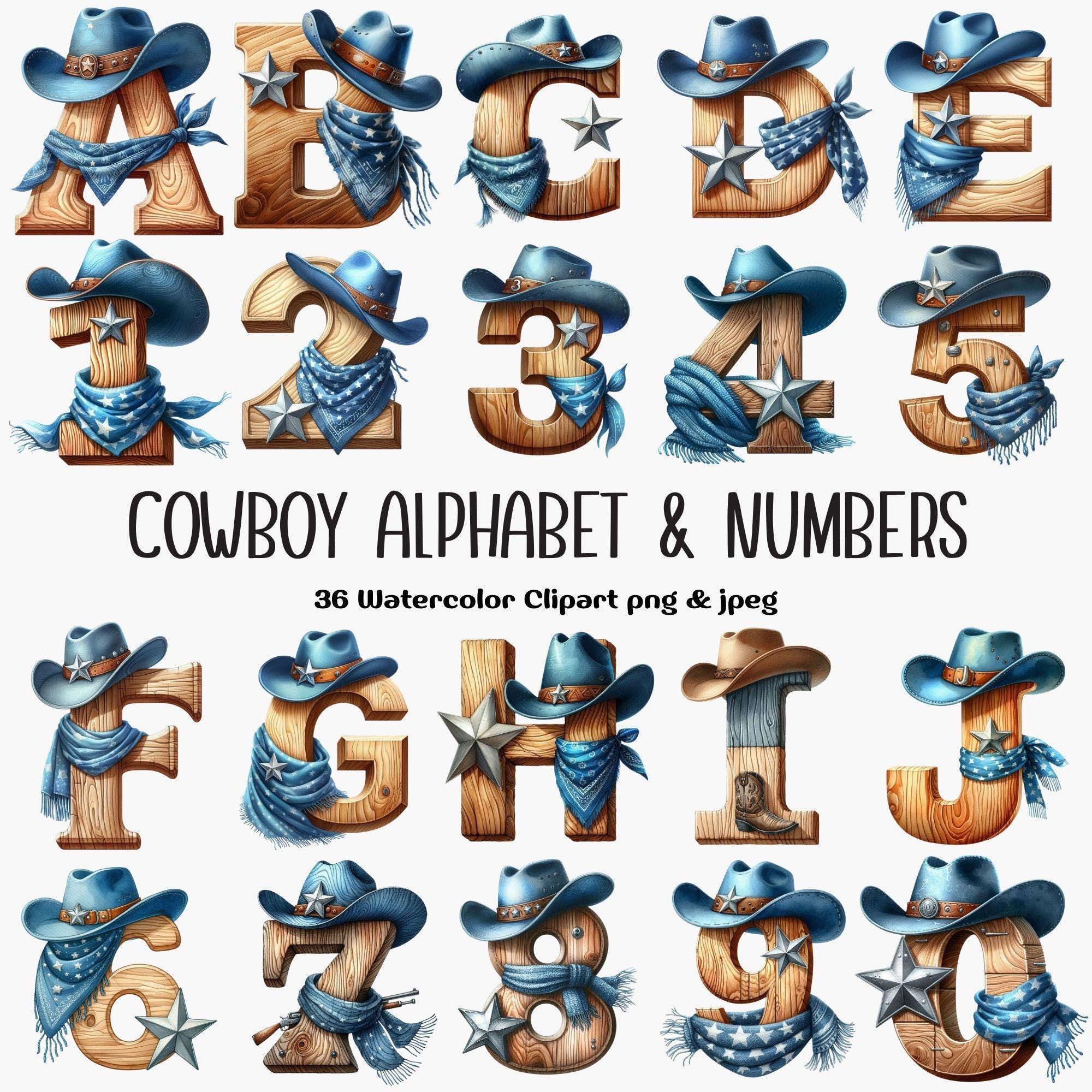 Cowboy Alphabet Png Clipart Png | Digital Download | Cowboy Numbers ...