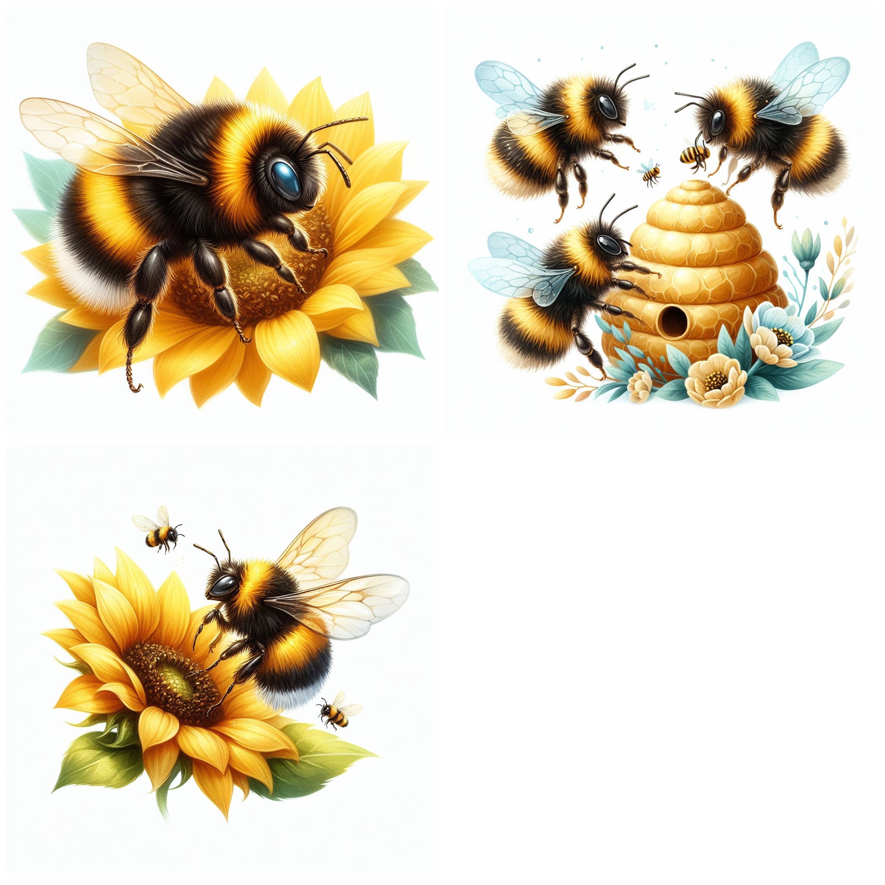 Bees and Flowers Watercolour Clipart Bundle Instant Download Bees and ...