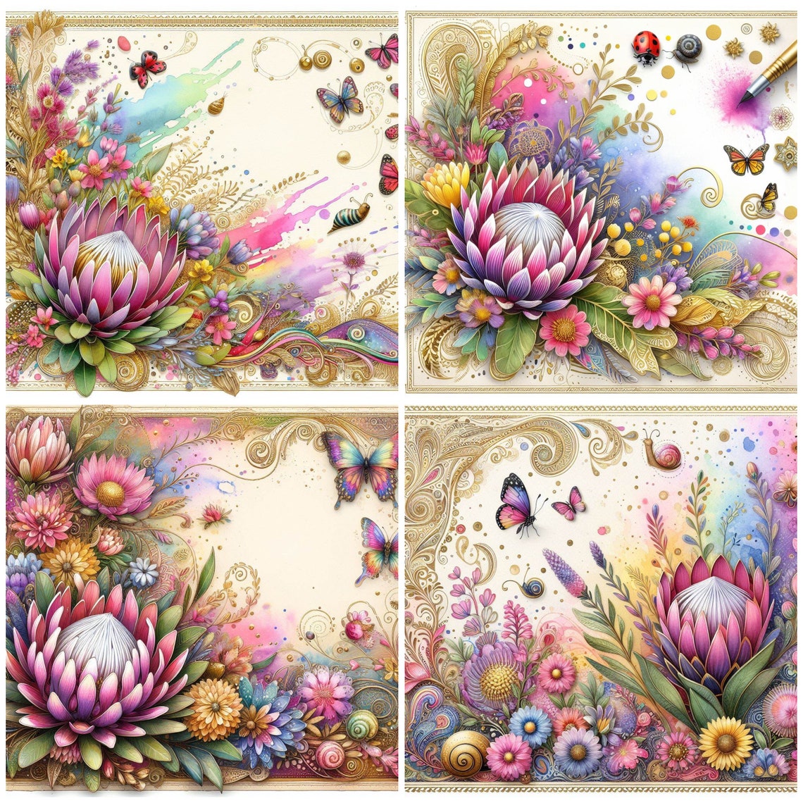 Protea Scrapbook Paper Clipart Bundle digital Download Protea Paper ...