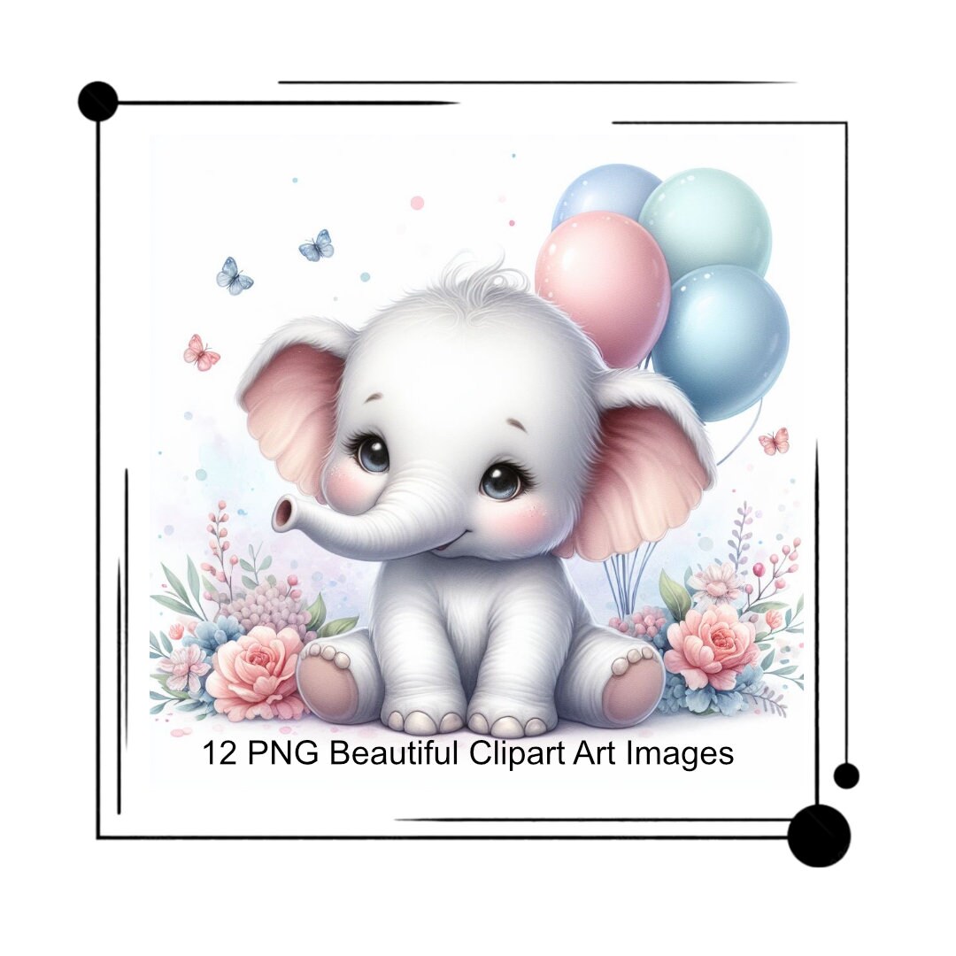 Cute Baby Elephant Bundle Clipart Png Digital Download Baby Elephant ...
