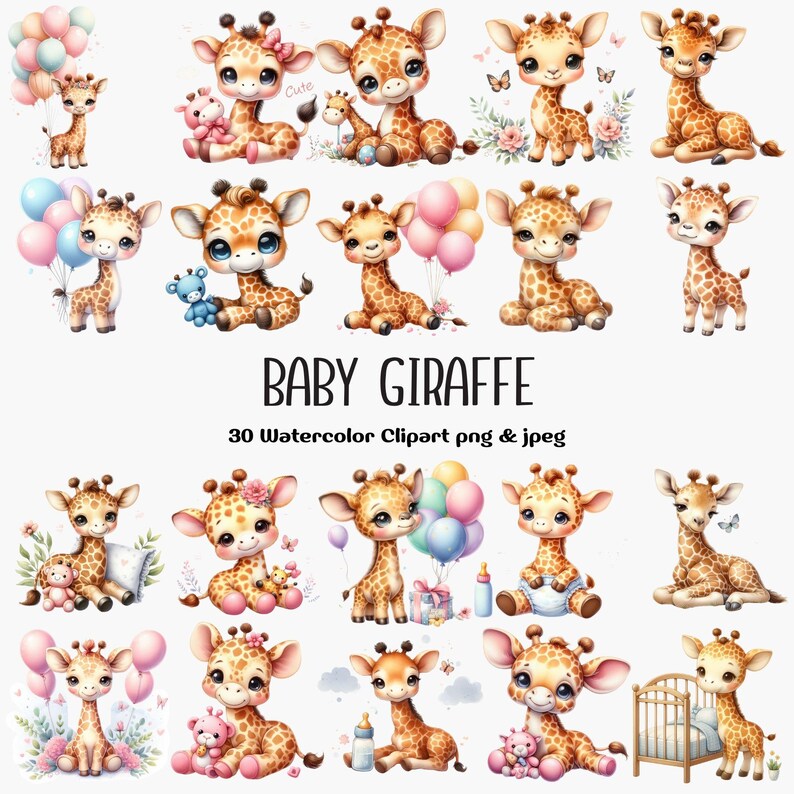 Cute Baby Giraffe Clipart Png | Digital Download | Baby Giraffe Gender ...