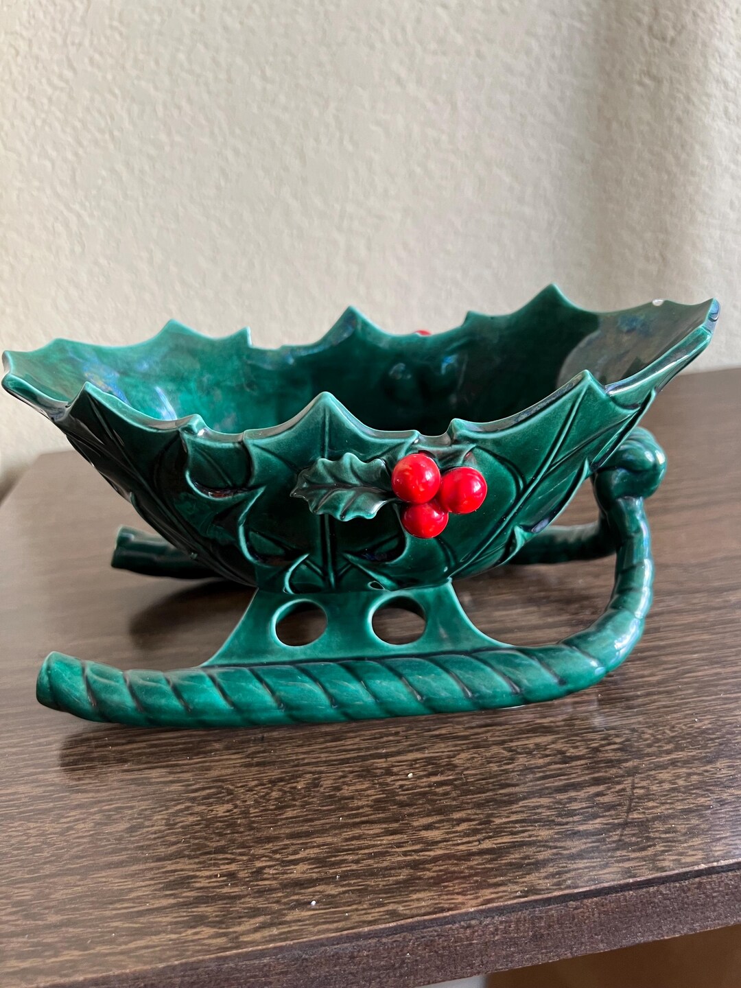 Vintage Lefton Holly Berry Sleigh Candy Dish. - Etsy
