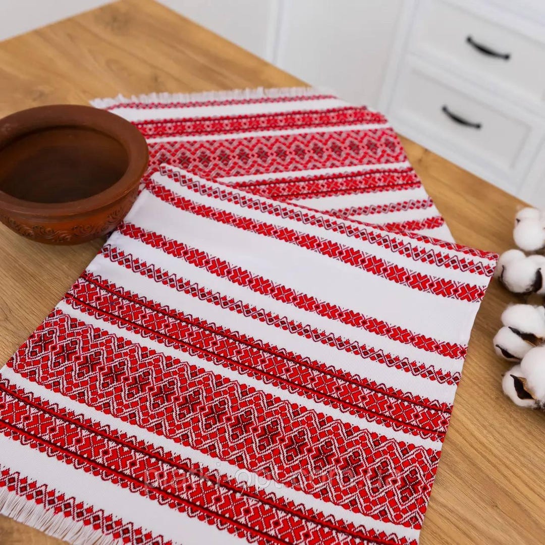 Ukrainian Embroidered Towel | Traditional White Rushnyk With Red-black ...